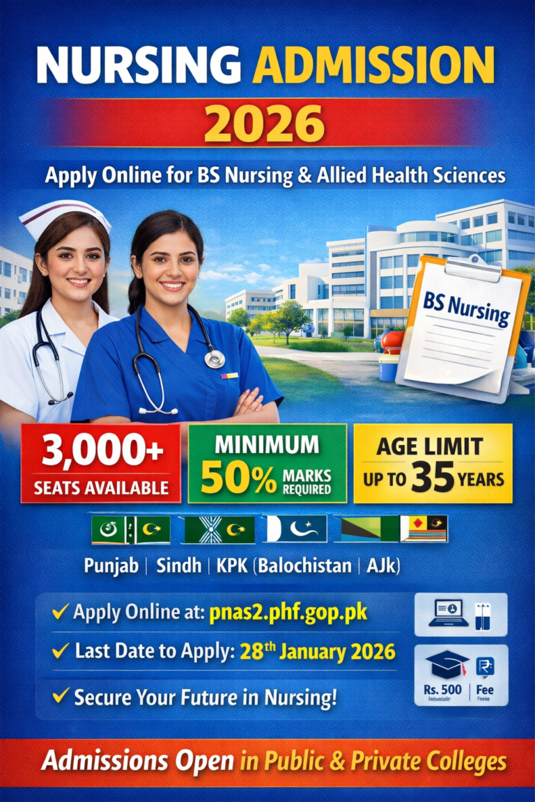 Nursing Admission 2026 Online Apply pnas2.phf.gop.pk Punjab, Sindh, KPK